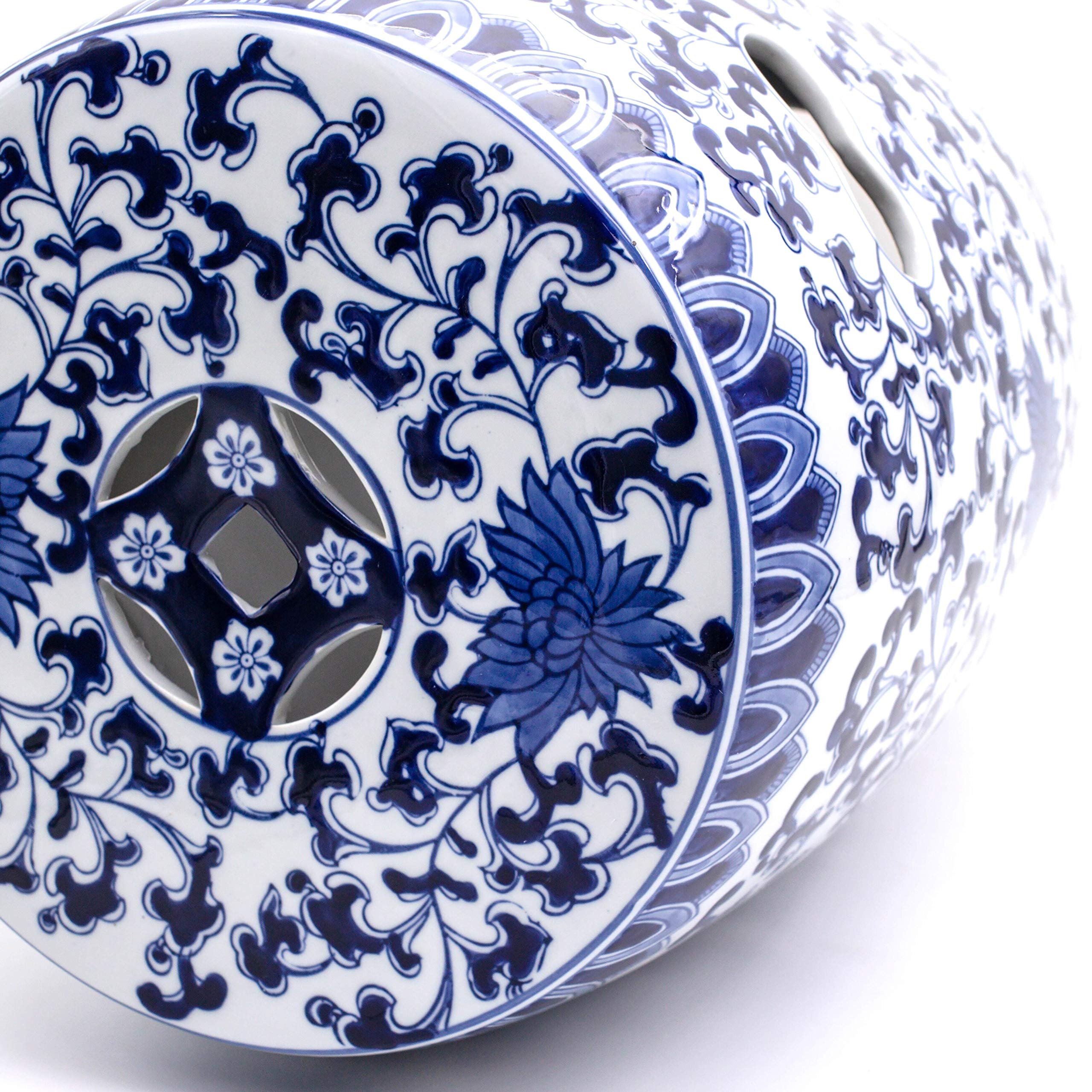 Euro Ceramica Claybarn Blue Garden Porcelain 16" Decorative Lotus Drum Stool