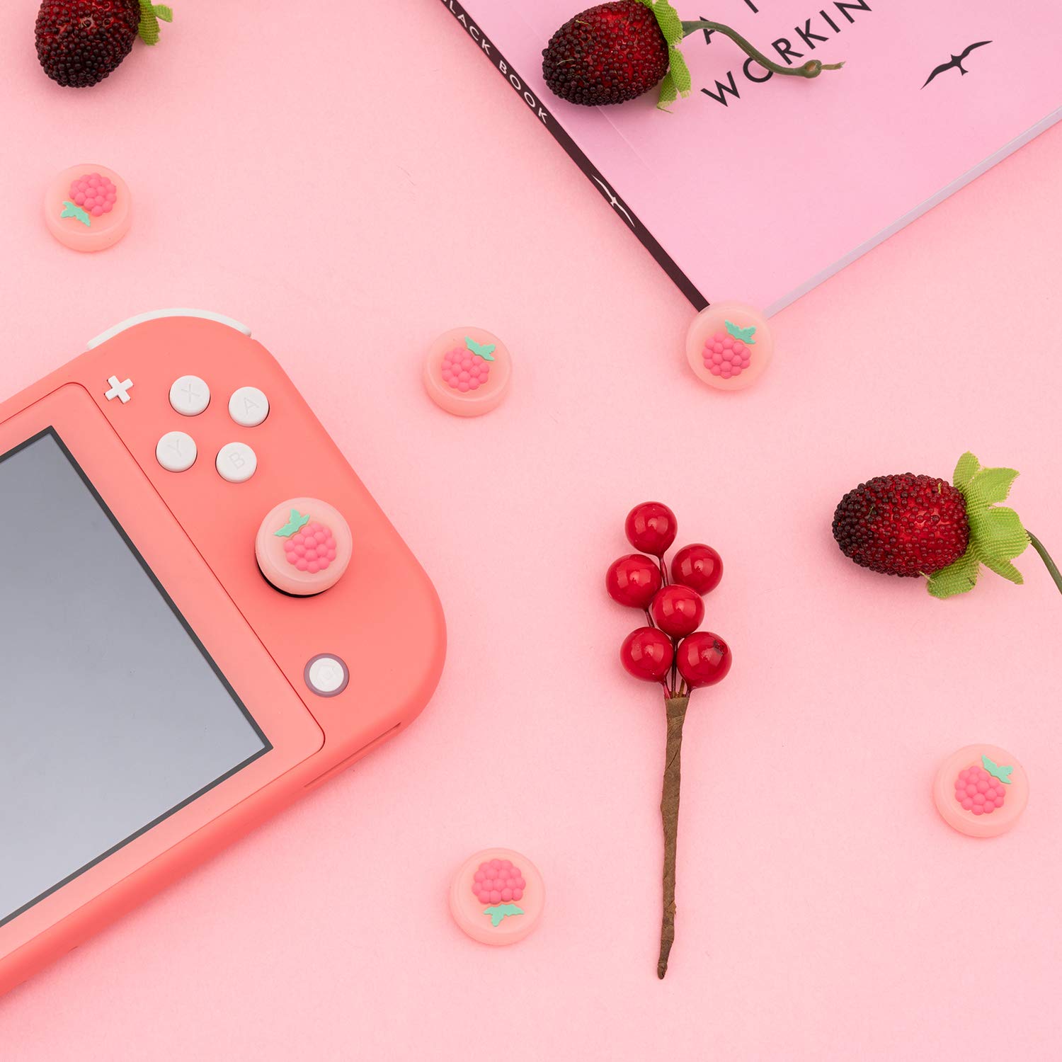 GeekShare 4PCS Fruit Theme Thumb Grip Caps,Soft Silicone Joystick Cover Compatible with Nintendo Switch /OLED/ Switch Lite -- Blueberry and Raspberry