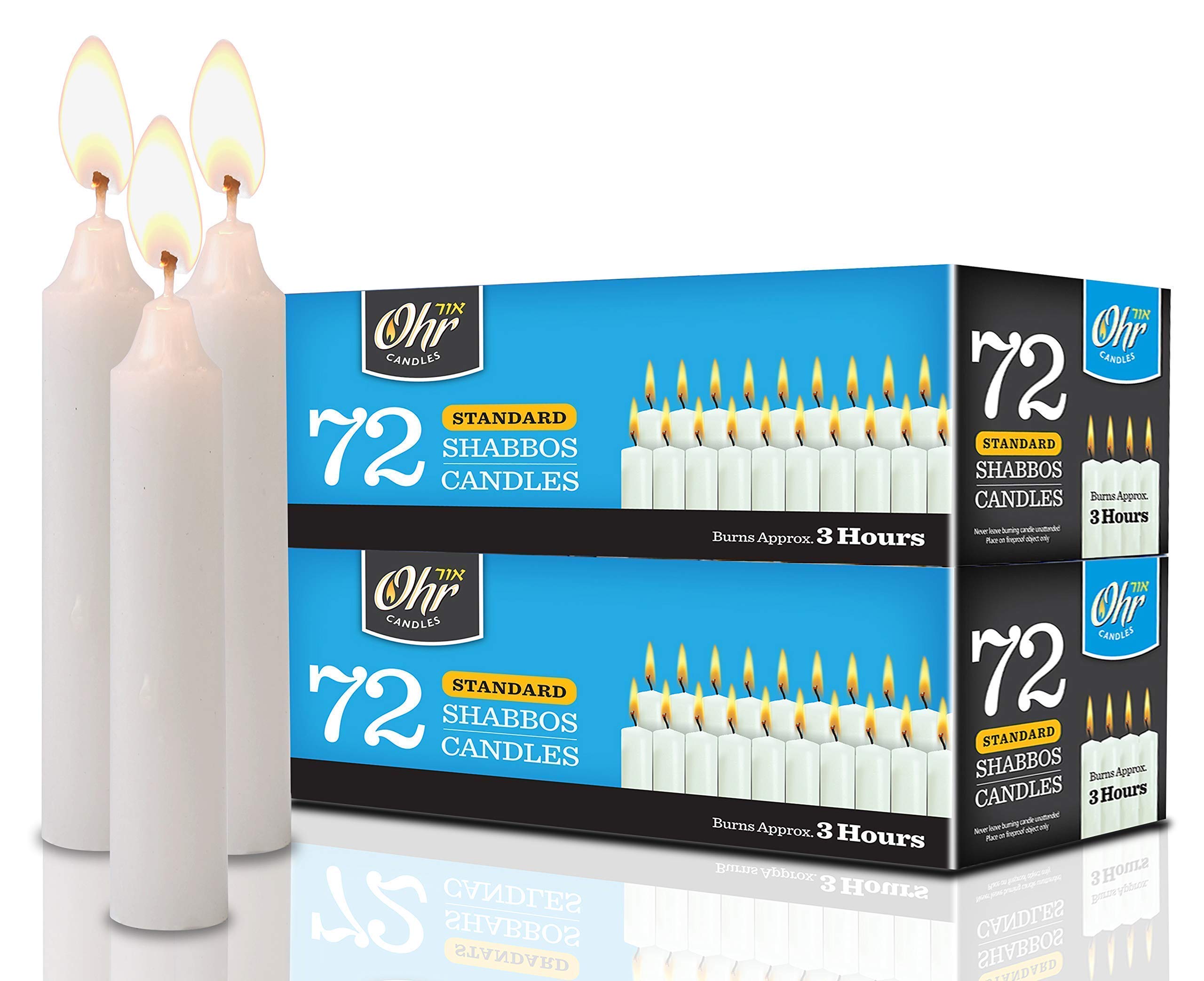 Shabbat Candles - Traditional Shabbos Candles - 3 Hour - 72 Count, 2 Pack (144 Count) - by Ohr
