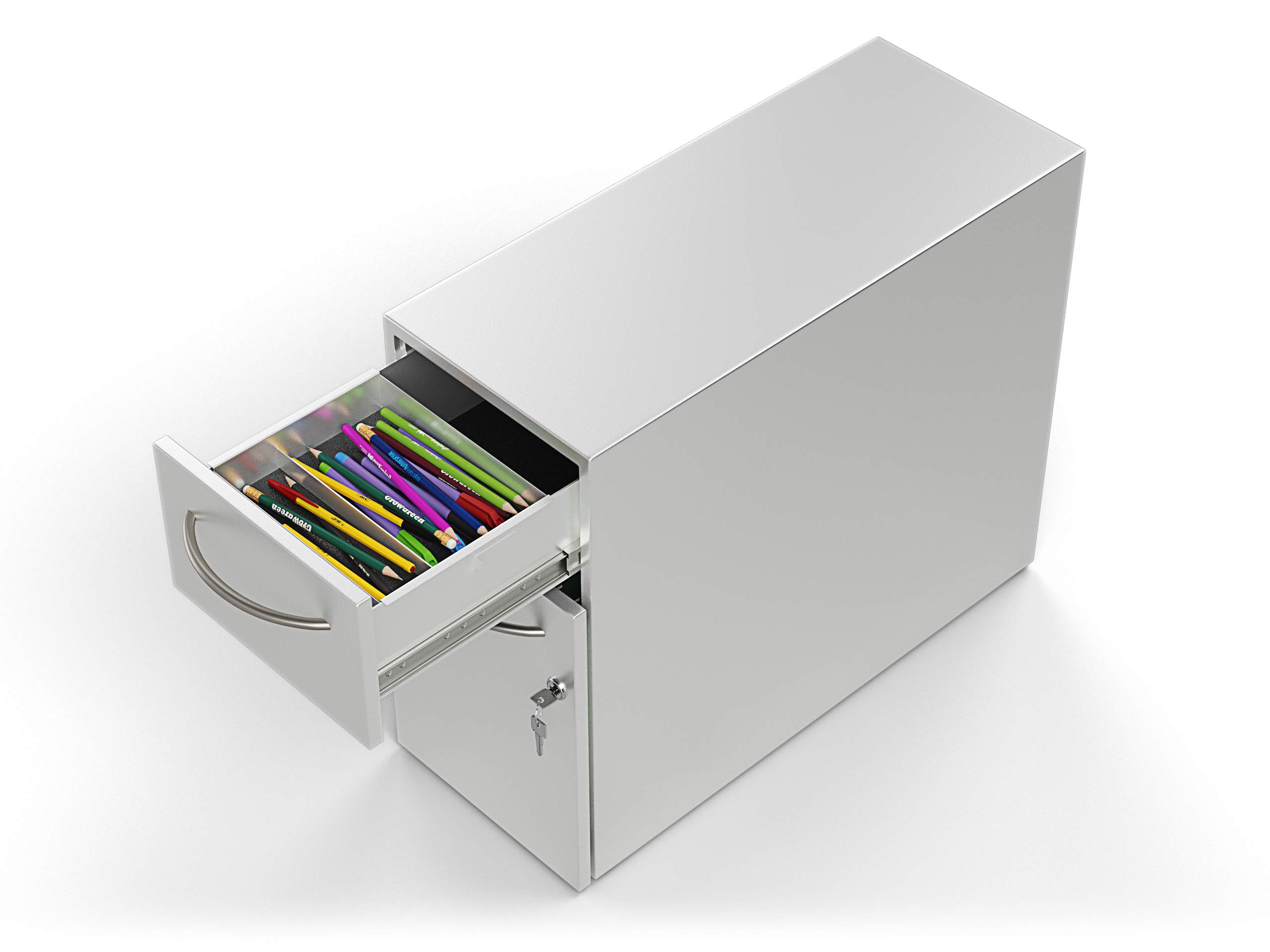 Direction Modern Slim 2-Drawer Mini Filing Cabinet for Home and Office - 18.25in H x 22in D x 9in W - Silver/White (White)