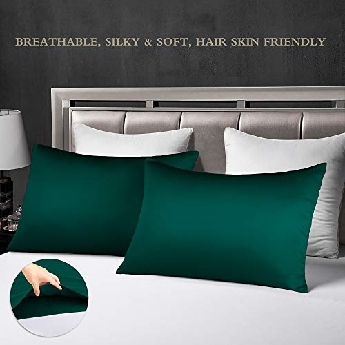 Qeeruim Home Satin Pillowcase for Hair and Skin, 2-Pack - Queen Size (20x30 inches) Silk Pillow Cases - Satin Pillow Covers with Envelope Closure, Green