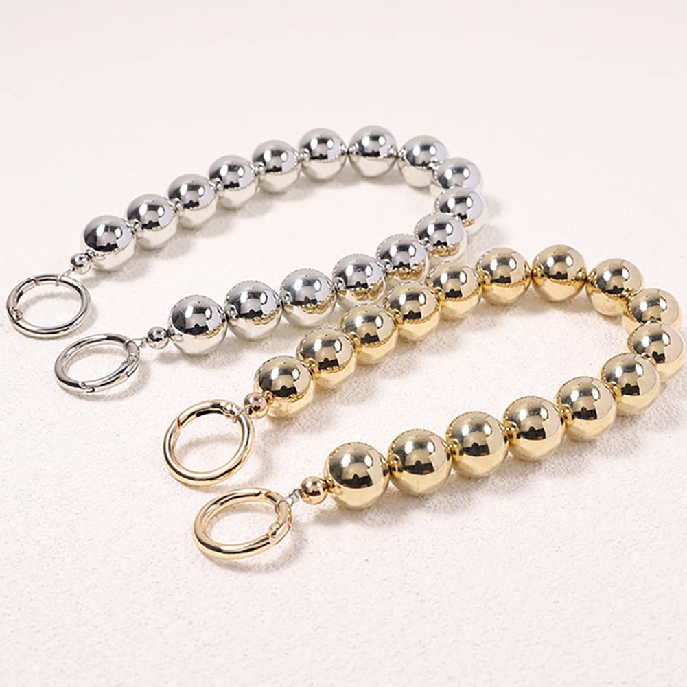 Handbag Chain Accessories with Metal Buckles, Bag Charm Chain for Women Purses Supplies,Pearl Beads Chain for Shoulder Bag (Silver Beads)