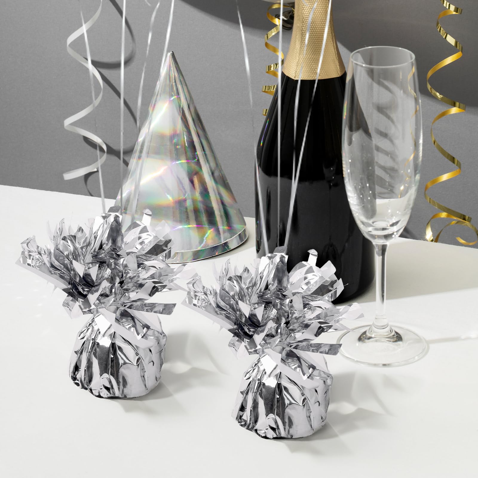 UNIQOOO 12Pcs Metallic Silver Heavy Solid Balloon Weights Pack Holder, Table Centerpiece DIY Décor for Christmas Thanksgiving Birthday Party Favors Wedding Baby Shower, Large 5 OZ 140 G. 5.5 Inch