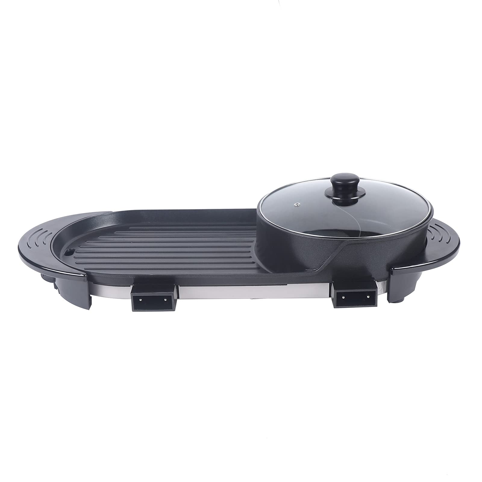 Electric Hot Pot Grill 2 in 1 BBQ Pan Grill Hot Pot 5 Speed Fire Adjustment Smokeless for Indoor 110V Black