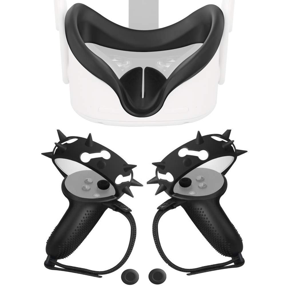 Esimen Face Silicone Cover for Oculus Quest 2 Grip Cover Knuckle Strap Set, Premium Silicone Protective Accessories Anti-Throw Sweatproof Lightproof – 3 Pack (Black)