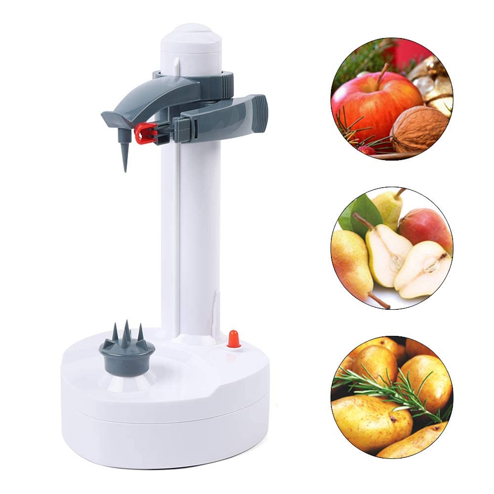 Electric Household Rotating Fruit Vegetable Peeler, White Multifunctional Electric Automatic Peeler Stainless Steel Electric Potato Peeler Machine Apple Paring Machine Kitchen Peeling Tool