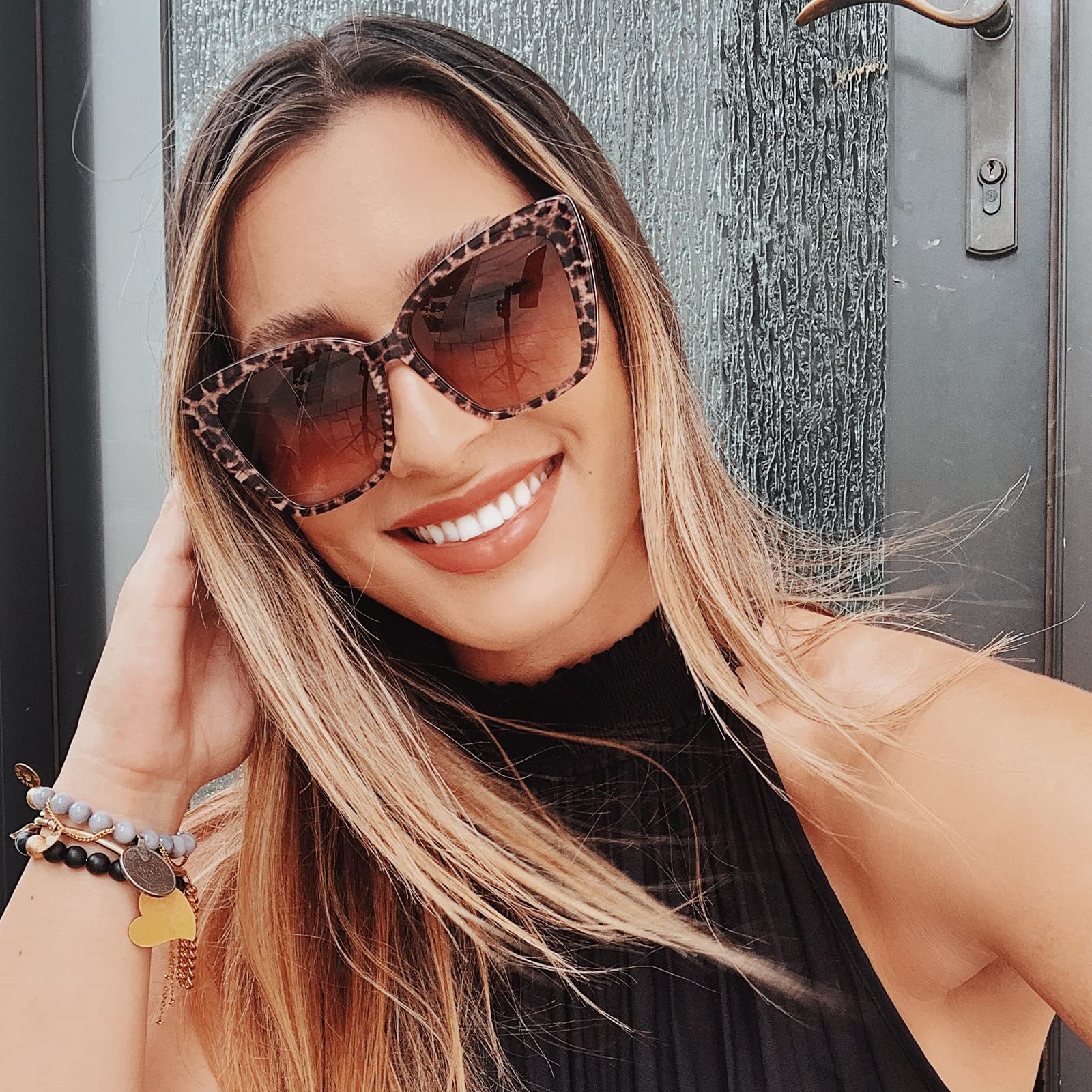 DIFF Becky II Designer Oversized Cat Eye Sunglasses for Women UV400 Protection, Leopard Tortoise + Brown