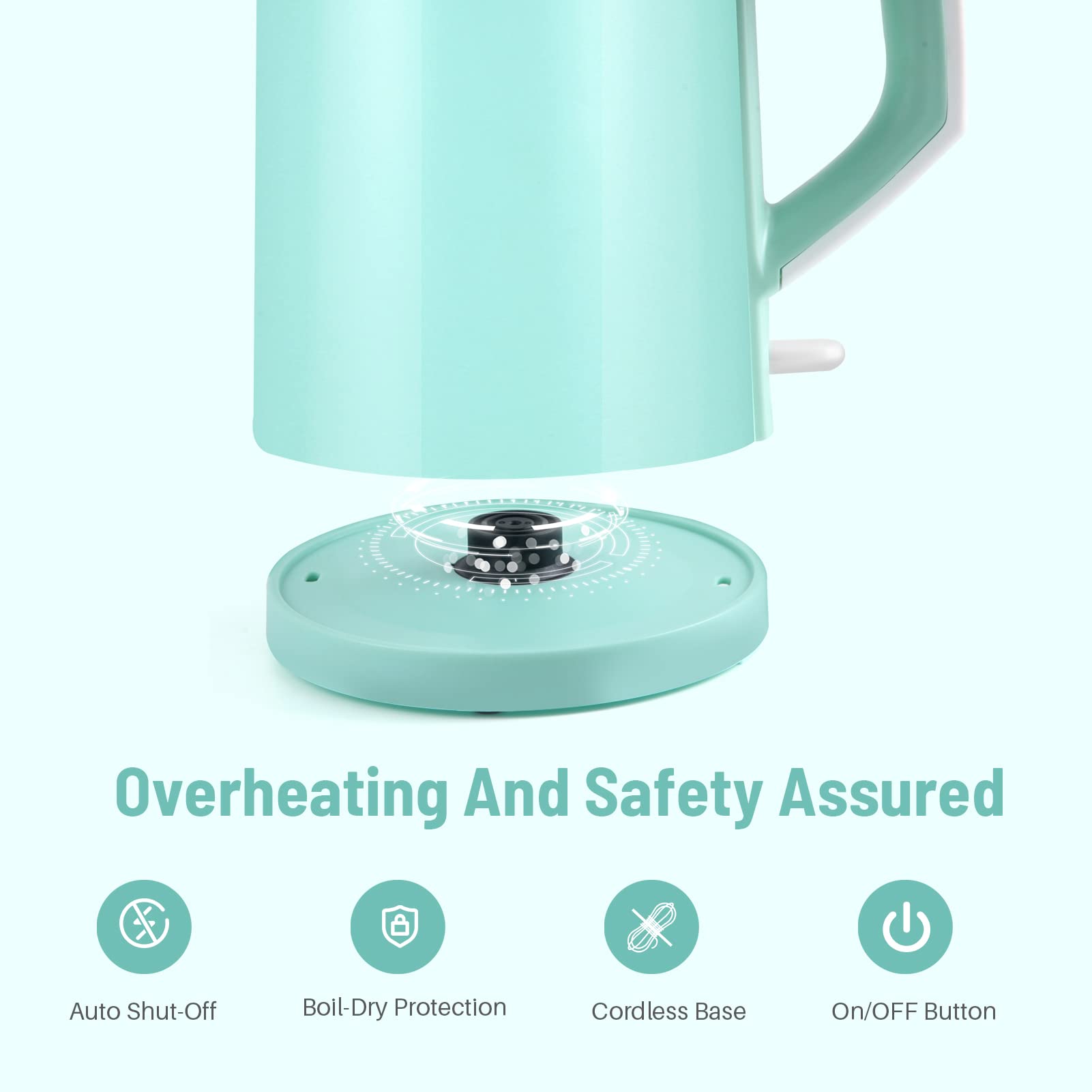 Electric Kettle,1.7 L 304 Stainless Steel Kettle Water Boiler,1200w Cordless Tea Kettle with Auto Shut-Off & Boil-Dry Protection,Fast Boiling Coffee Pot with BPA-Free Cool Touch Shell,LED Light - Blue