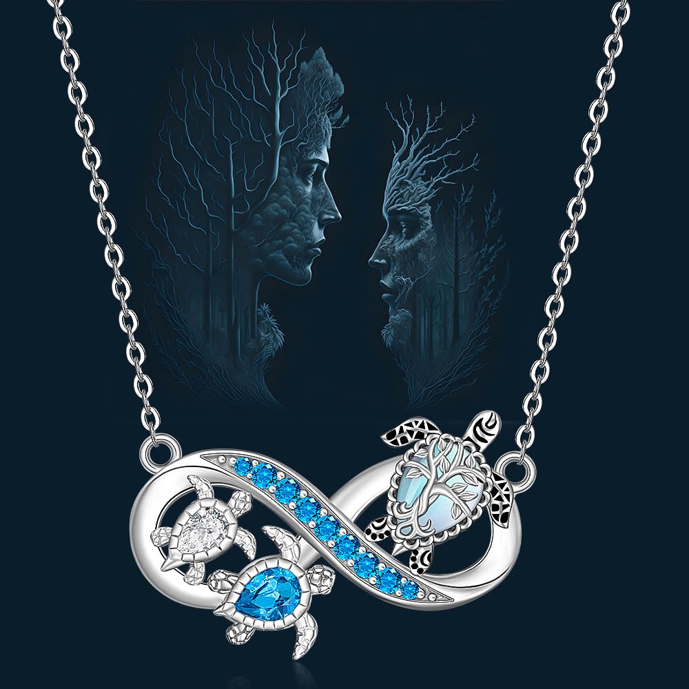 Fenthring S925 Sterling Silver Cat Necklace for Women Tree of Life Black Cat Necklace Sterling Pendant Blue