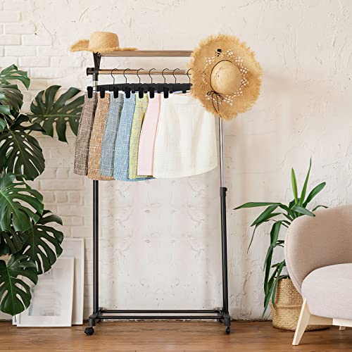 Pants Skirt Hangers with Clips, 12-Pack Skirt Hanger Space Saving, Non-Slip, Heavy-Duty Plastic Hanger for Pants Clothes Jeans Shorts Slack Trousers