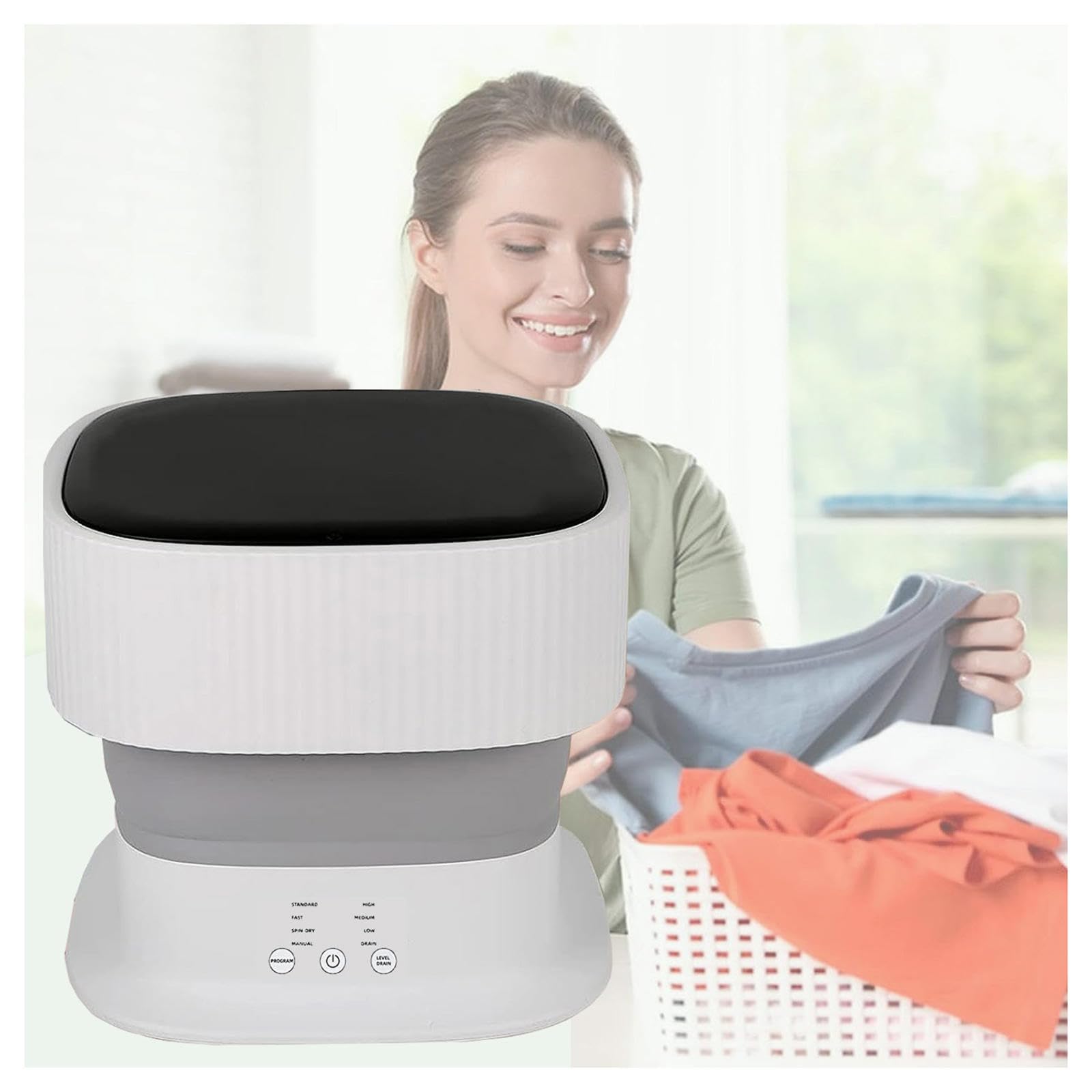 DIGBYS Mini Folding Washing Machine, Mini Washer Foldable 9L with 60w High Power, 350RPM, Clothes Washing Machines for Apartment,Laundry,Camping,Travel