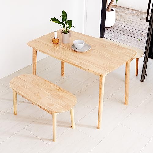 Livinia Aslan 35" Malaysian Oak Round Wooden Dining Bench/Solid Wood Bedroom Entry Way Kitchen Corridor Bench (Natural Oak)