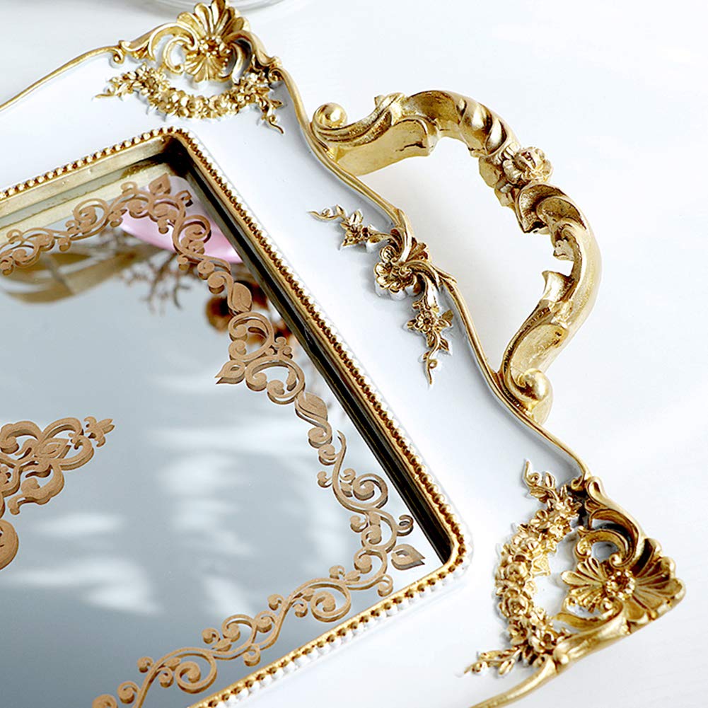 Echaprey Large Crystal Rectangle Mirrored Decorative Tray,Cosmetic Vanity Tray Organizer for Home Décor/Wedding/Jewelry/Occasion
