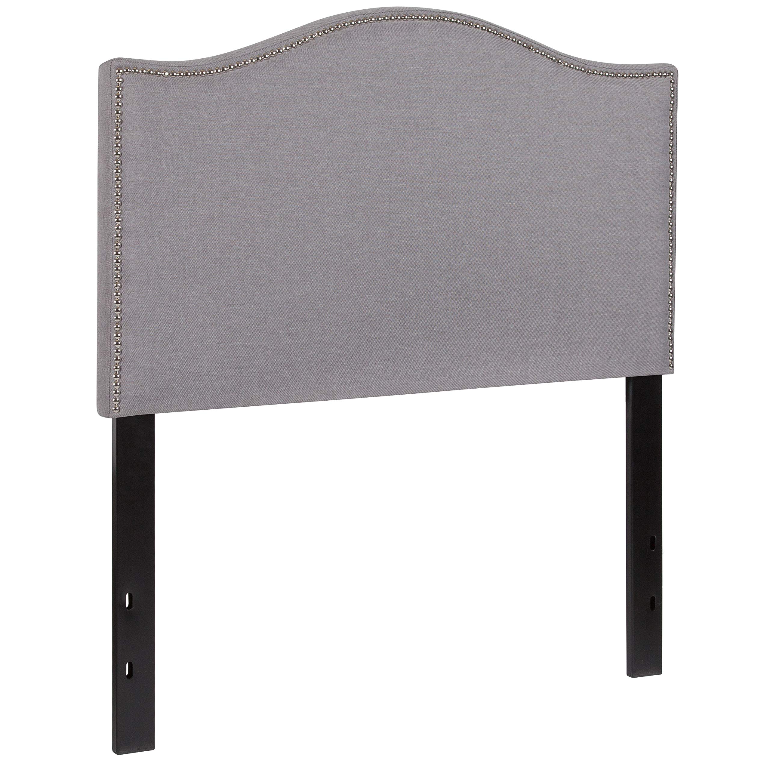 EMMA + OLIVER Upholstered Twin Size Headboard with Nailtrim in Dark Gray Fabric