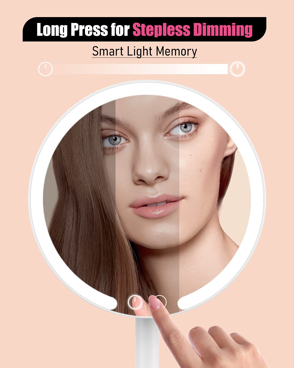 EASEHOLD Rechargeable Lighted Makeup Mirror, Desk Vanity Mirror with 56 LED Lights, 3 Lighting Modes Dimmable 180 Degree Rotation Touch Screen, Light Up Mirror for Travel, Portable Cosmetic Mirror