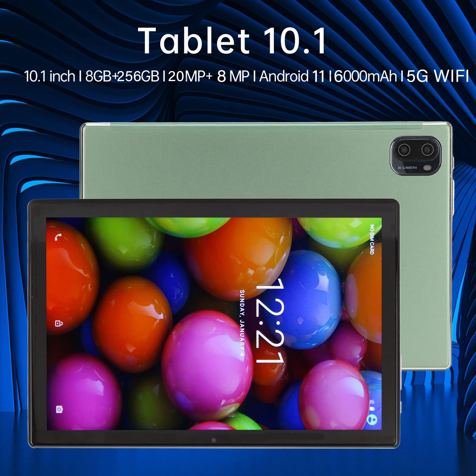 Kids Tablet, 1960x1080IPS 8MP 20MP Dual Camera 100β240V Green Android11 2.4 5GWiFi Dual Band 10.1 Inch (US Plug)
