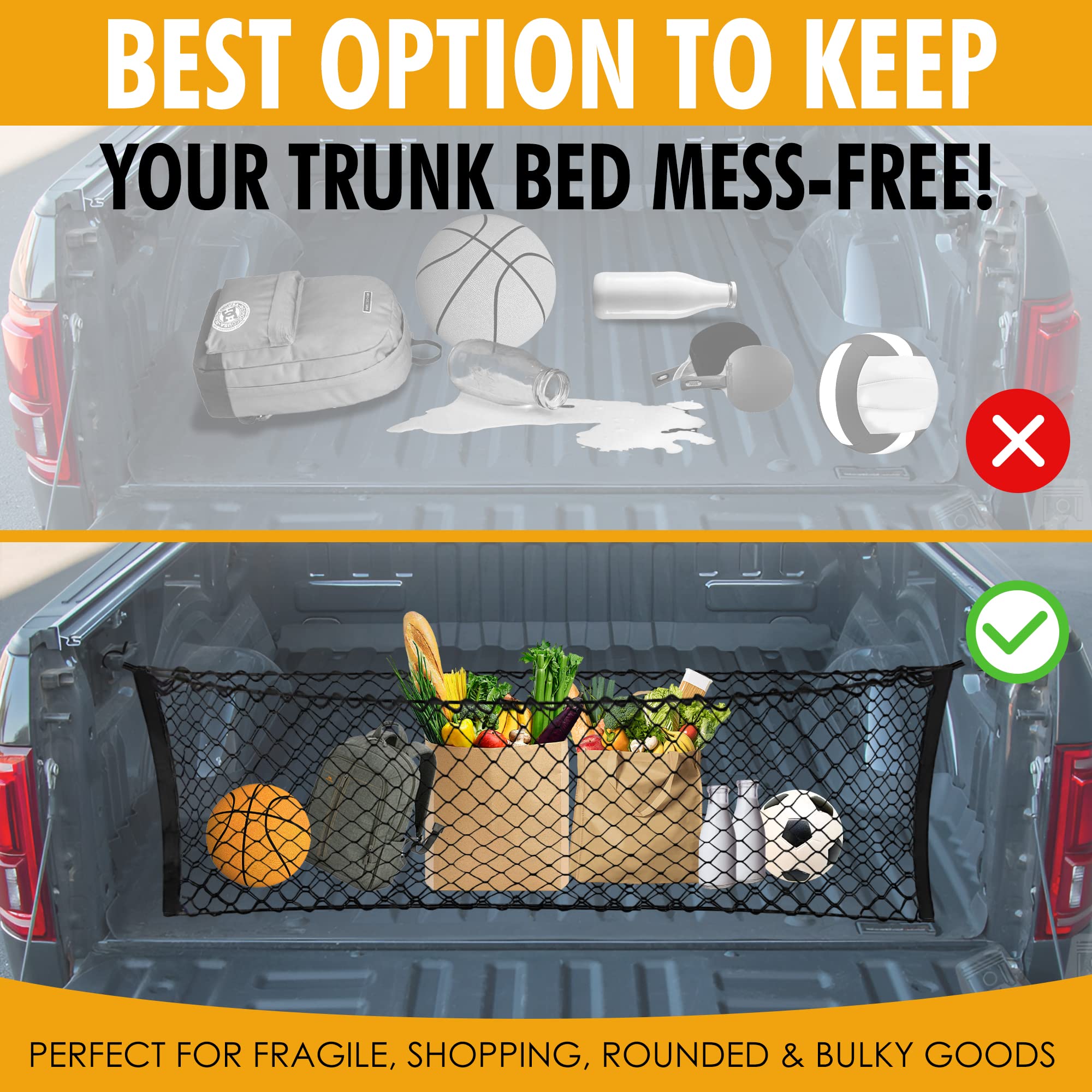 Envelope Style Trunk Mesh Cargo Net For Ford F150 2015 - 2023 Car Accessories - Premium Trunk Organizers and Storage - Cargo Bed for Pickup Truck