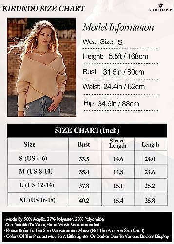 KIRUNDO 2023 Fall Winter Women's Long Sleeve Cross Wrap V Neck Knit Sweater Off Shoulder Backless Casual Pullover Tops(Camel, Small)