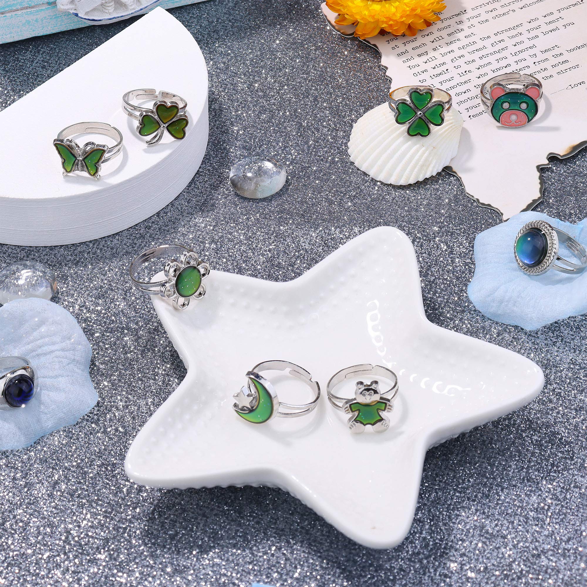 FIBO STEEL 16 Pcs Mood Ring Color Change Rings Emotional Feeling Adjustable Ring With Cute Animals