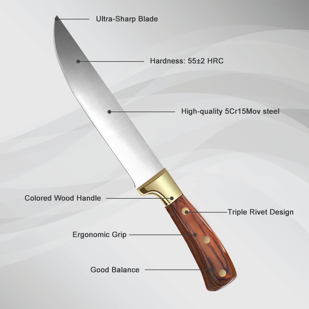 XTD Chef Knife with Sheath Professional 7 Inch Kitchen Knife, Viking Boning Knife for Meat Cutting, High Carbon Stainless Steel Sharp Filleting Knives with Full Tang Ergonomic Handle with Gift Box