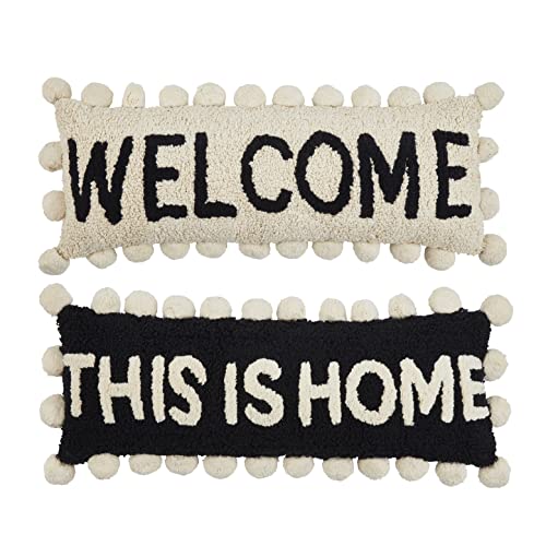 Mud Pie Tufted Long Pillow, White