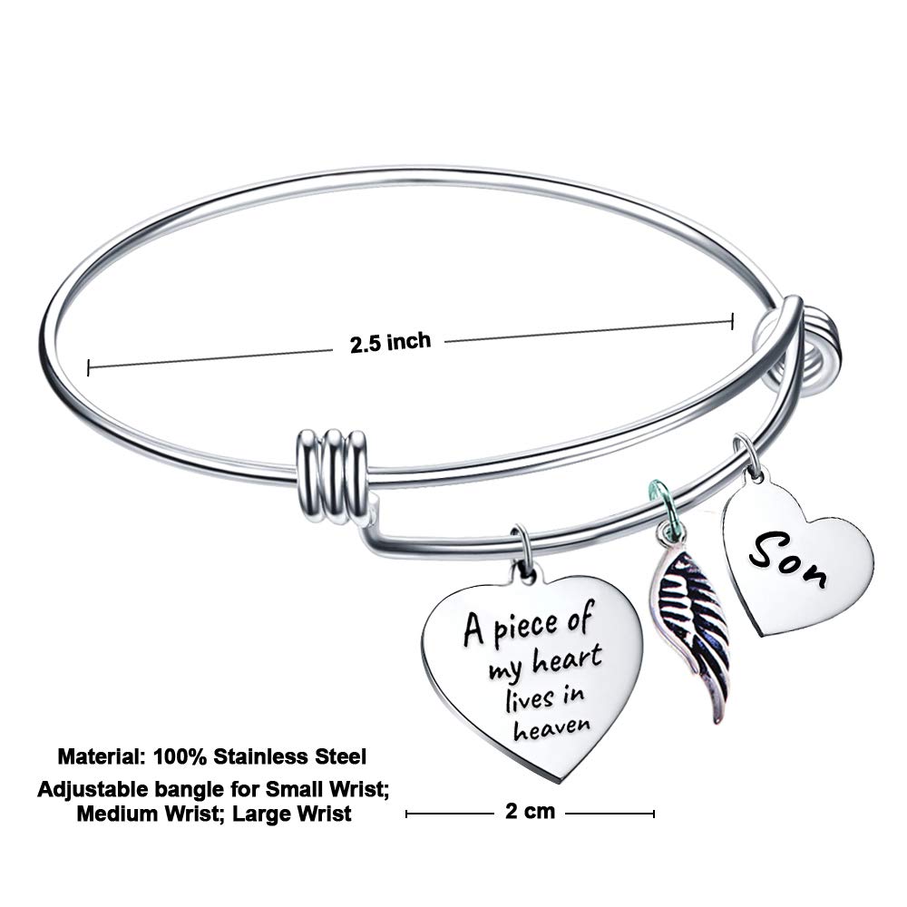Elegant Chef Son Memorial Bangle Bracelet- A Piece of My Heart Lives in Heaven- Remembrance Sympathy Gift