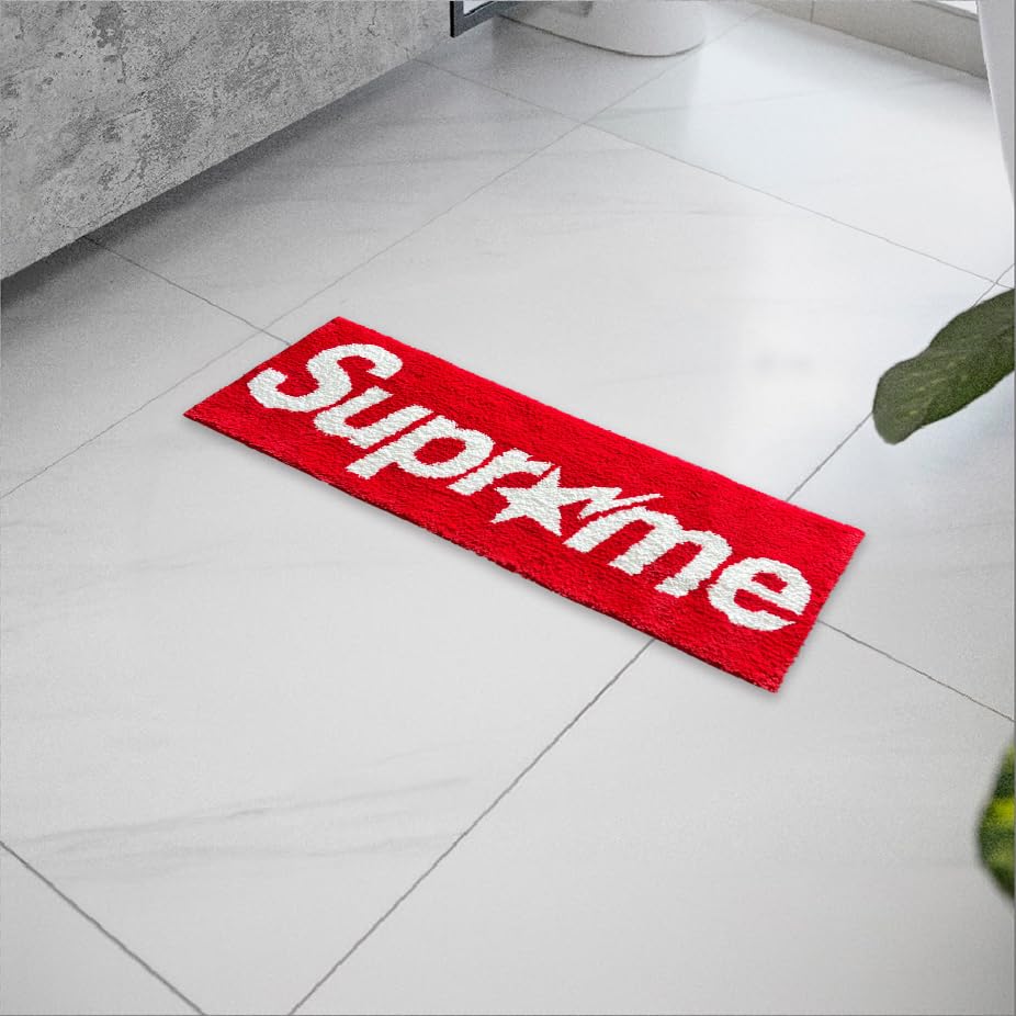 Luxape Supremed Rug - Hypebeast Room Decor - Handmade & Premium- 43 * 16in (110cm) - Suprme Rug - Designer Rugs - Aesthetic Room Decor Rug