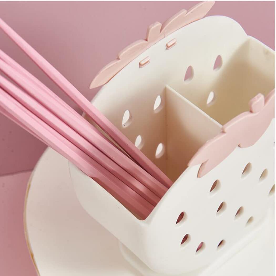 Hoshen Household Tableware/kitchenware Storage Cage, Kitchen Standing Chopstick Cage, Double-Compartment Drain Chopstick Cage,Strawberry Shape,Light Green