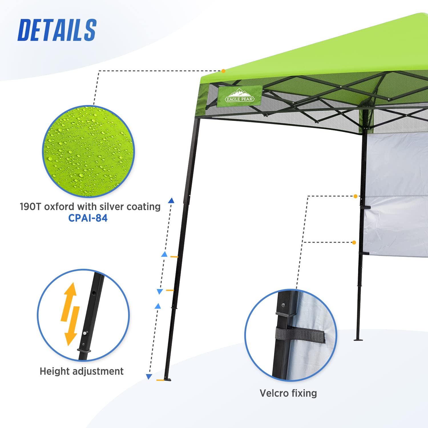 EAGLE PEAK 8x8 Pop Up Canopy Tent with Sidewall, Compact, Portable Slant Leg Instant Sun Shelter for Beach, Sports, & Camping, 8x8 Base 6x6 Top, Green