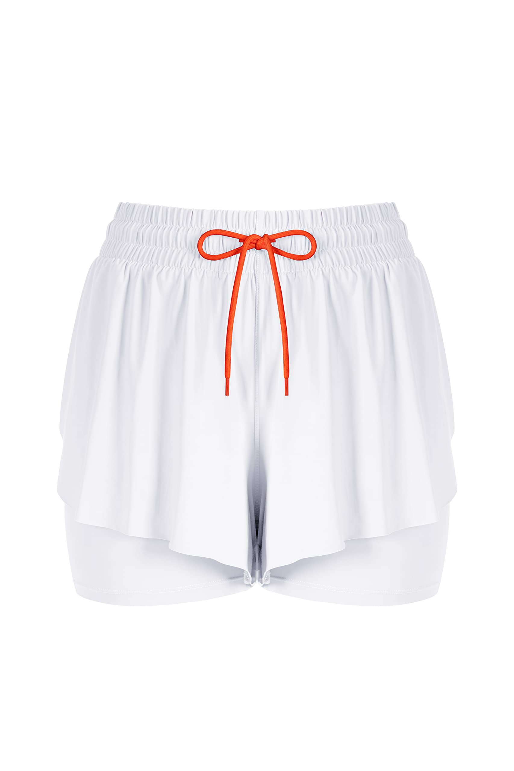 Feollr Womens 2 in 1 Flowy Running Shorts, Quick-Dry Drawstring for Women Gym Yoga Workout Athletic Shorts