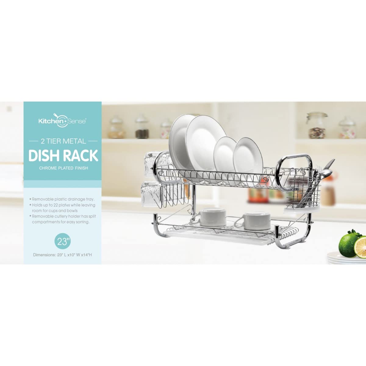 J&V TEXTILES Dish Drying Rack, Stainless Steel 2-Tier Dish Rack with Utensil Holder, Cutting Board Holder and Dish Drainer for Kitchen Counter (23-Inch)