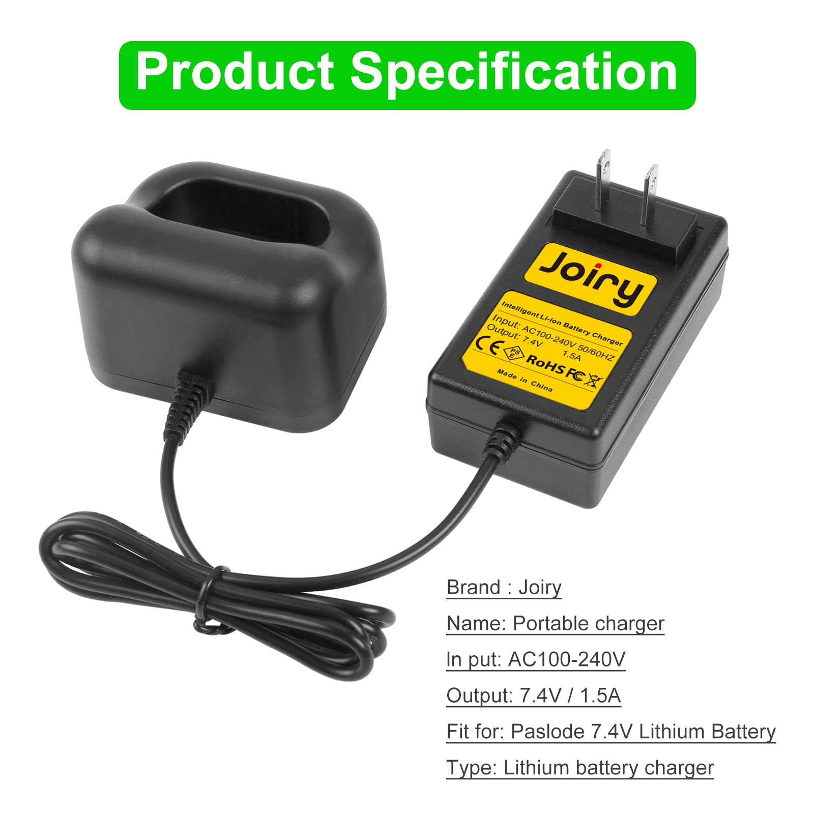 Joiry 7.4V Li-Ion Charger 902667 Compatible with Paslode 902654 902600 B20543A B20543 CF325LI 918000 IM250A Li Battery (Not for Ni-MH/Ni-Cd Battery)
