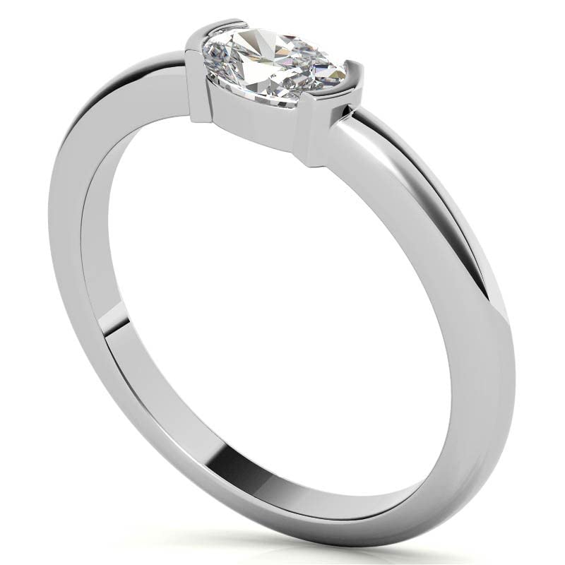 Excellent Oval Brilliant Cut 0.92 Carat, Moissanite Diamond Promise Band, Half Bezel Set, Eternity Sterling Silver Bands, Valentine's Day Jewelry Gift, Customized Band (4)