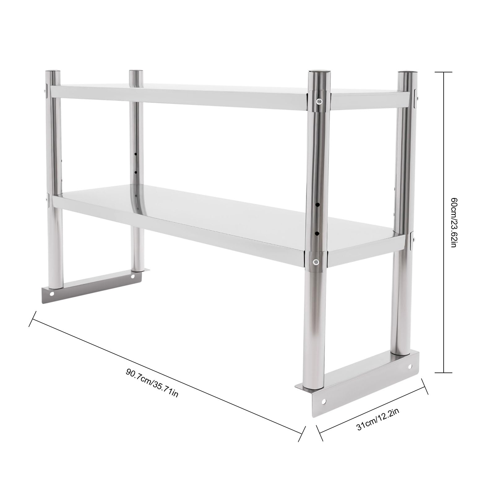 Rosyouth 2 Tier Stainless Steel Shelving, Adjustable Storage Shelf Metal Storage Rack, 12" x 36" Multipurpose Metal Storage Utility Rack Shelf for Laundry Garage Bathroom Pantry Closet Office