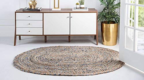 Unique Loom Braided Chindi Collection Casual Modern Blue Oval Rug (4' 0 x 6' 0)