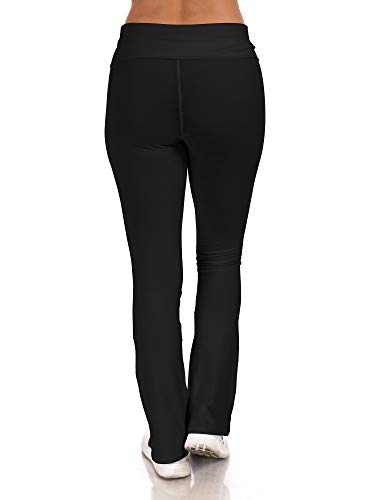 Simply Ravishing Cotton Fold Over Bootcut Yoga Pants (Size: XS-5X), Medium, Black