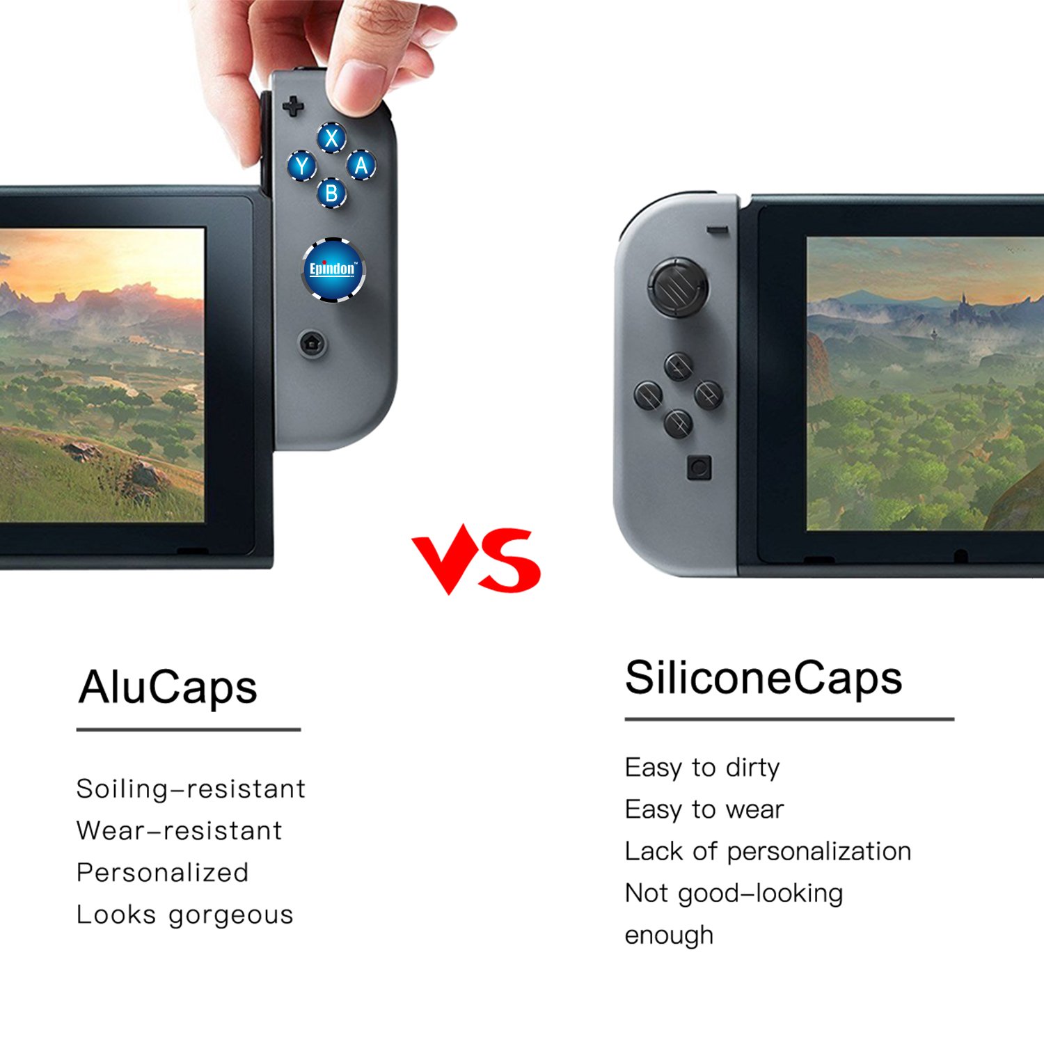 Epindon Joy-Con Analog Caps, Nintendo Switch Thumb Grips with ABXY Direction Action Buttons Cover - Navy Blue
