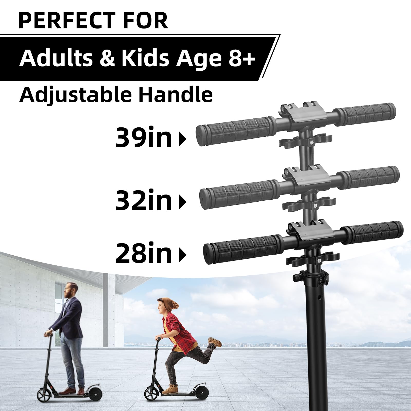 Electric Scooter for Kids and Adults, Max 5 Miles Range and 15 Mph Speed, 8" Solid Rubber Wheels Lightweight Electric Kick Scooter for Kids 8+