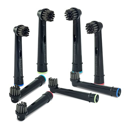 Eco Friendly Replacement Toothbrush Heads by Envirodental - Fully Recyclable Pack of 8 Brushes - with Activated Charcoal Bristles - for Electric Toothbrushes