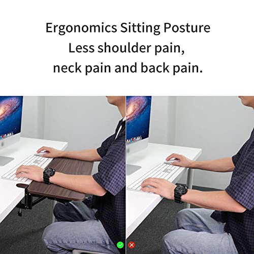 DLOETT Wooden Desk Extender Design Large Space Foldable Structure Clamp- on Keyboard Tray Elbow Arm Support for Desk