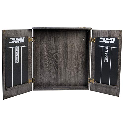 DMI Sports Paris Bristle Dartboard Cabinet Sets - Includes LED Lighting or Electronic Scoring Option, Rustic Grey (D4400W)