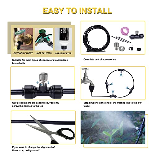 Fogland Outdoor Misting System: Portable Misting System 32.8FT Misting Cooling System with 10pcs 0.016" Orifice Thread Stainless Steel Misting Nozzle for Patio Fan Umbrella