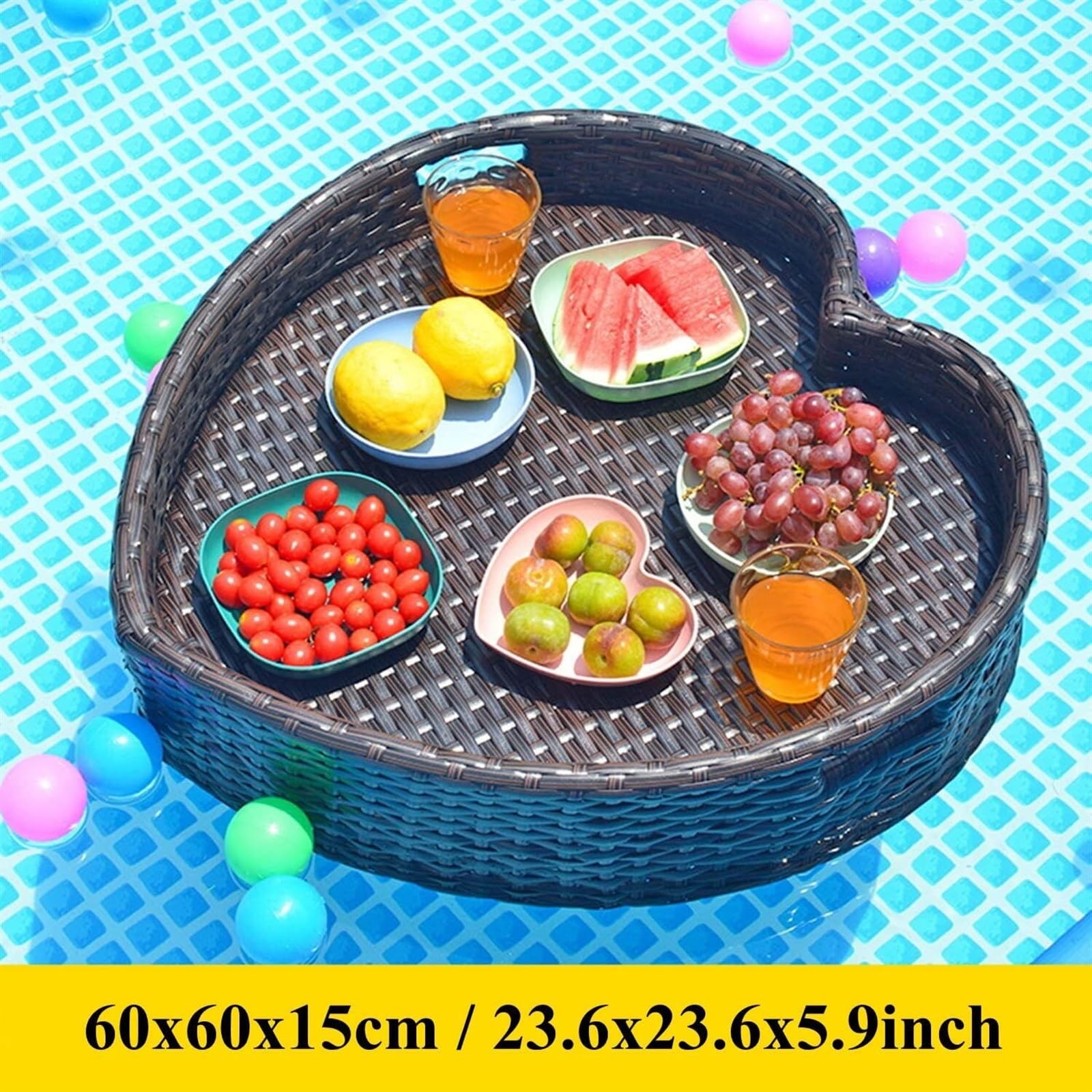 Floating Tray Floating Serving Tray Handmade Carefully Rattan Woven Serving Basket Table & Bar for Sandbars, Spas, Bath, and Parties, Serving Drinks, Brunch, Food