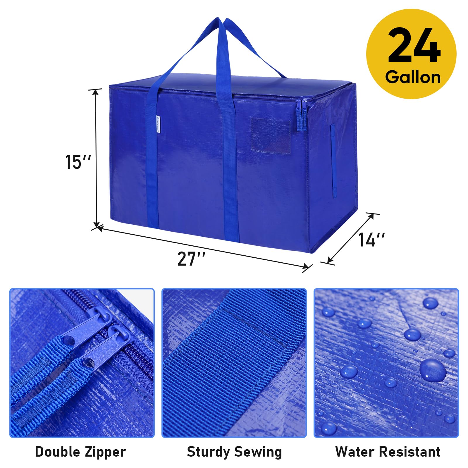 TICONN 8 Pack Extra Large Moving Bags with Zippers & Carrying Handles, Heavy-Duty Storage Tote Moving Boxes for Space Saving