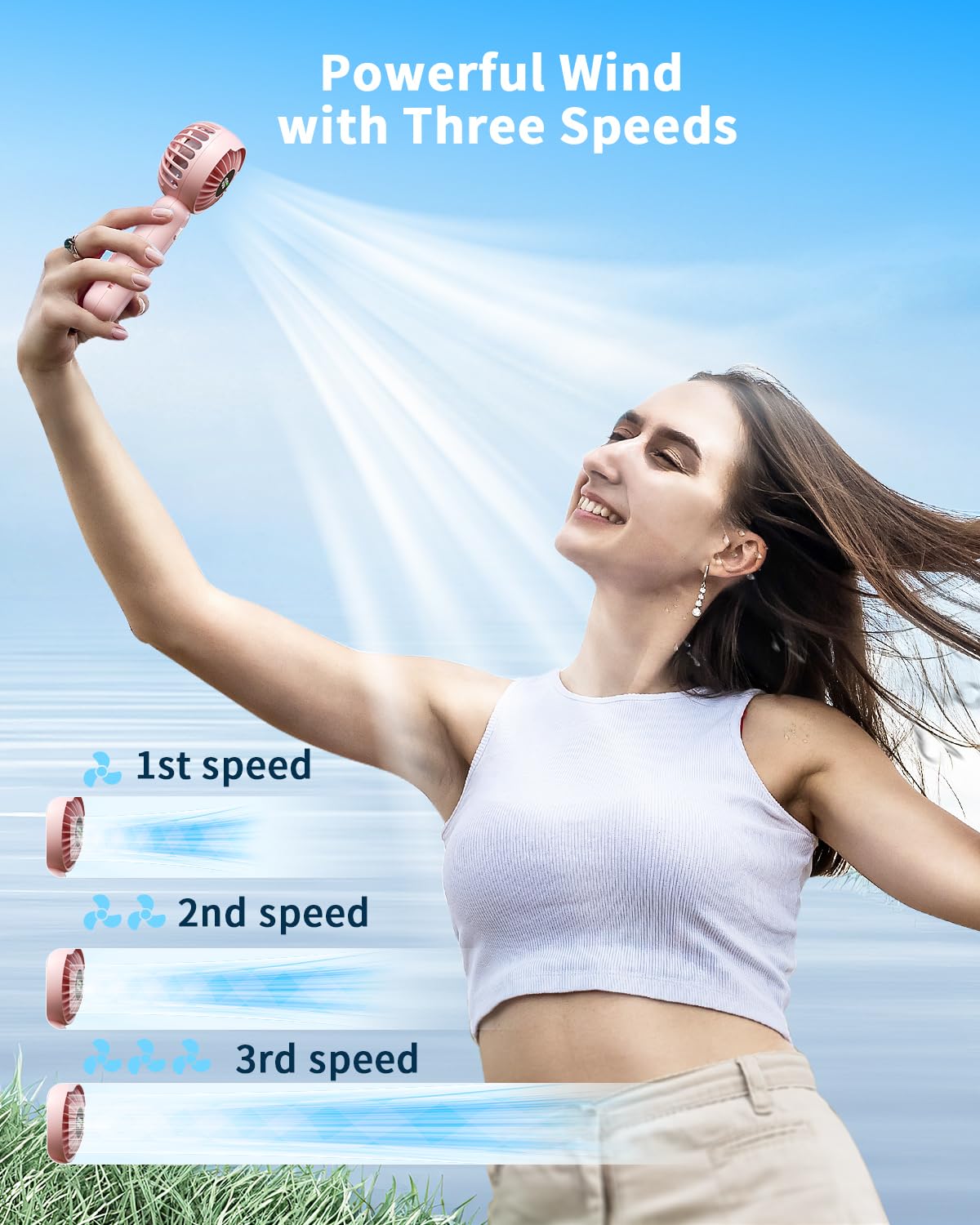 Handheld Fan with πͺπΆπΏπ²πΉπ²ππ Charging Base, 3 Speeds Portable Fan with Digital Display, 2000mAh Battery Operated Hand Held Fan, Handheld/Desk 2 in 1 Personal Fan Lash Fan Makeup Fan (Pink)
