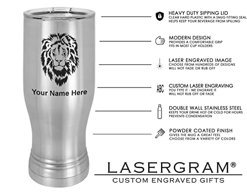 LaserGram 14oz Vacuum Insulated Pilsner Mug, Baseball Player 3, Personalized Engraving Included (Stainless Steel)