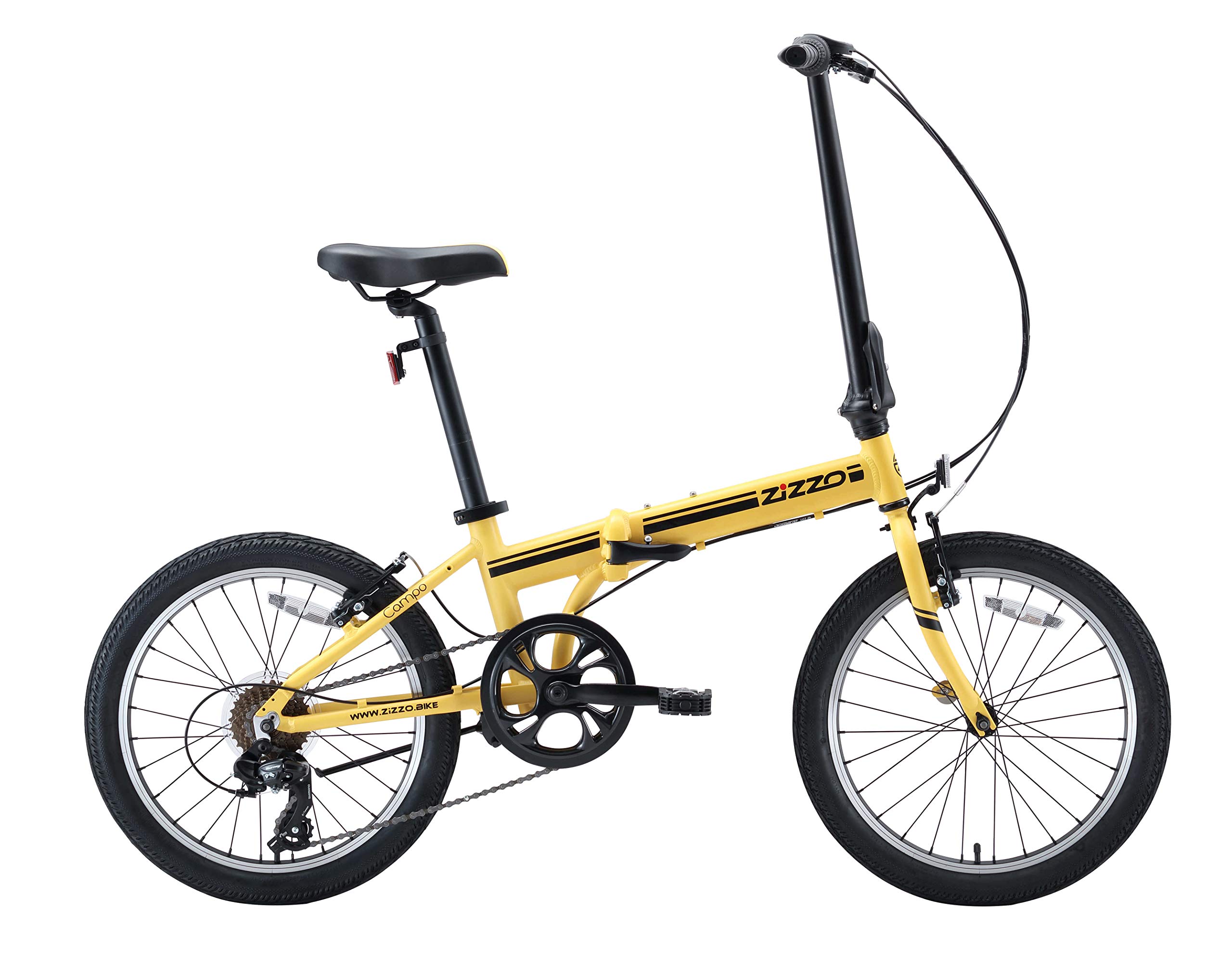 EuroMini ZiZZO Campo 28lb Lightweight Aluminum Frame Shimano 7-Speed Folding Bike 20-Inch (Yellow 2019)