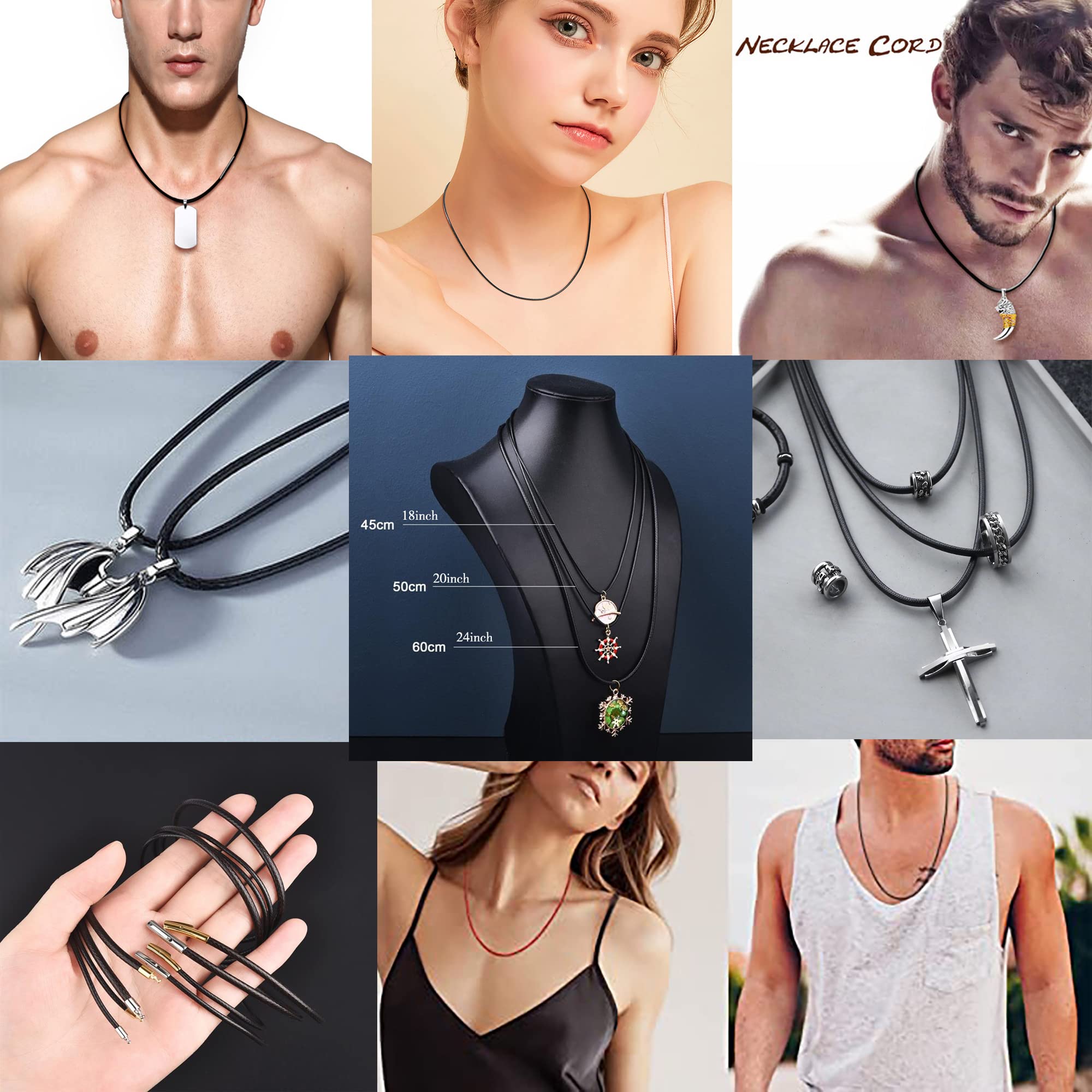 Findout 2mm black Waterproof Braided Leather Necklace Wax Rope Chain For Men, Waterproof Braided Leather, No Gemstone