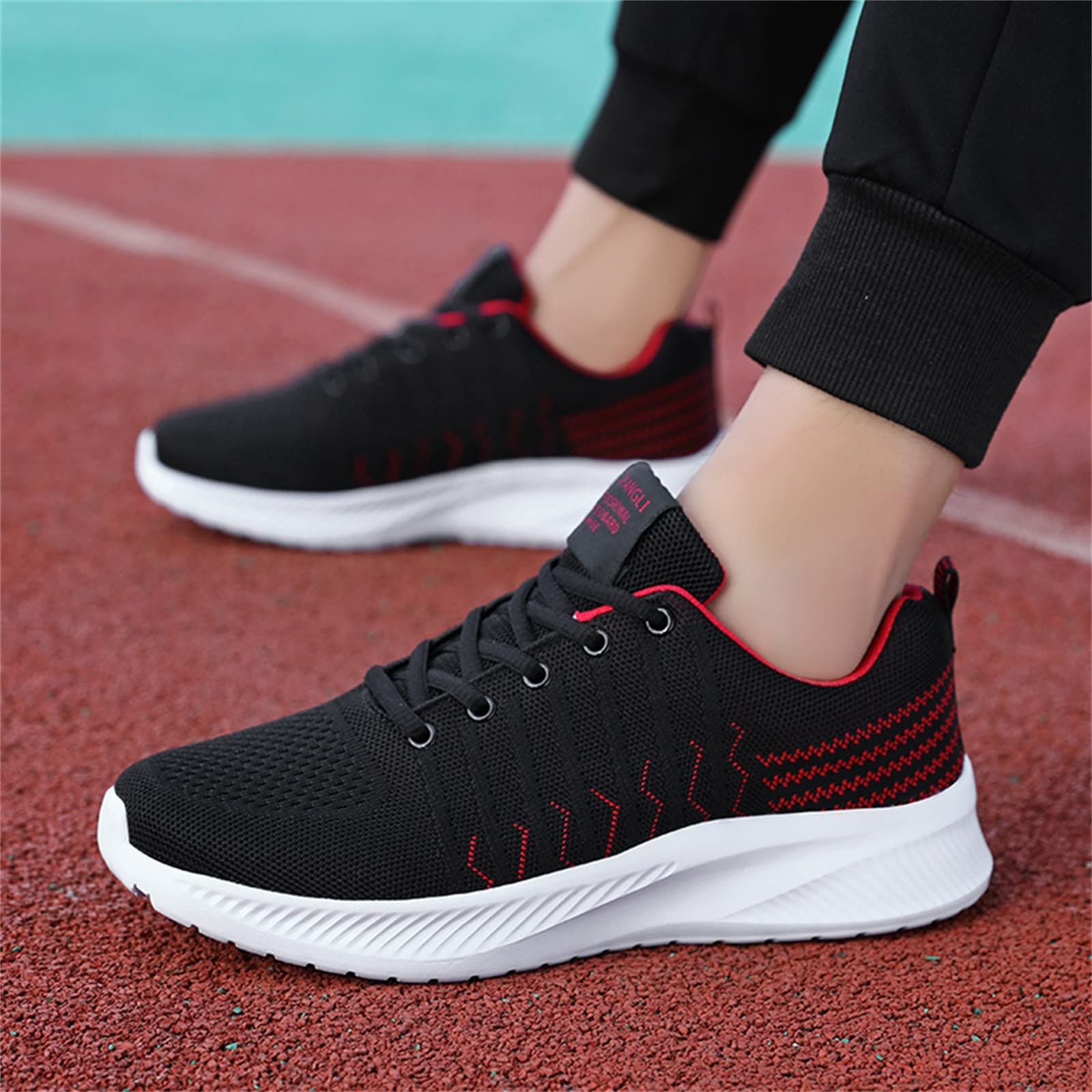 FASDNENDYS Men Colorblock Mesh Lace Up Casual Shoes Comfortable Breathable Soft Sole Mens Sneaker 626 Red