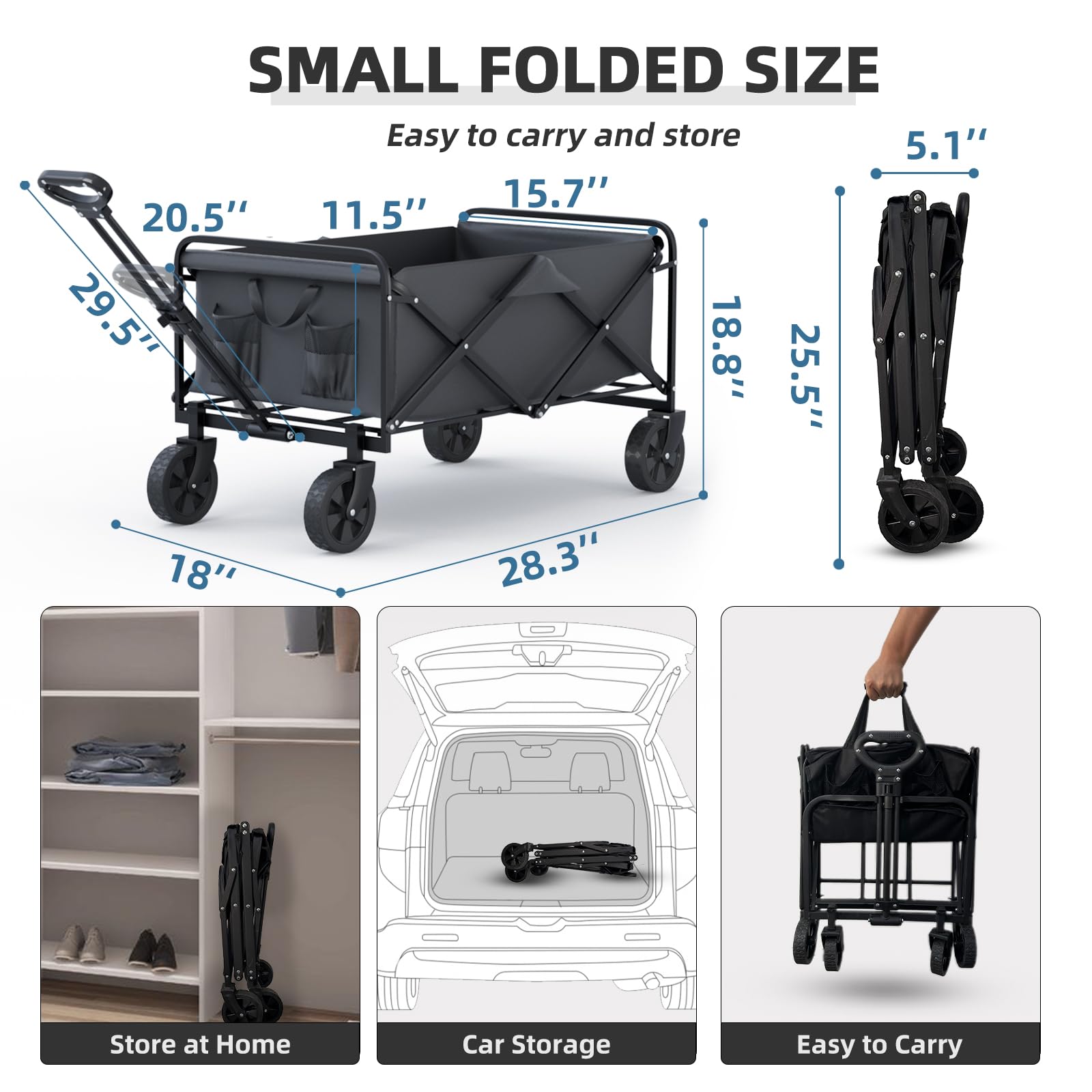 Dreamquest Collapsible Folding Beach Wagon Heavy Duty, Load 420Lbs Foldable Wagon Cart with Dual Brakes and Beverage Cup Holders,Gardening Wagon, All-Terrain Big Wheels for All Roads